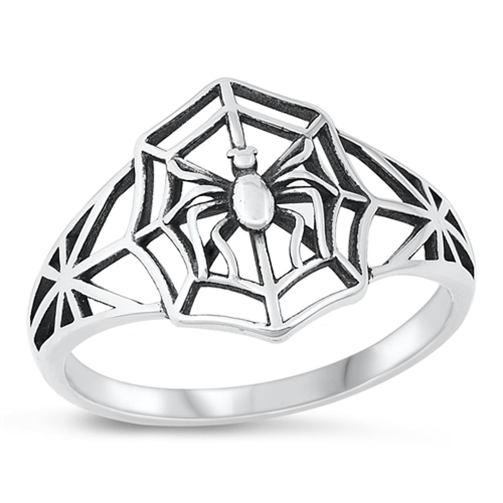 Classic Spider & Web Ring .925 Sterling Silver Spiderweb Band Jewelry ...