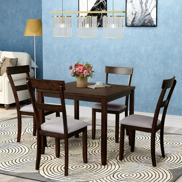 Classic Square Dining Table and Chairs, 5-Piece Kitchen Dining Room ...