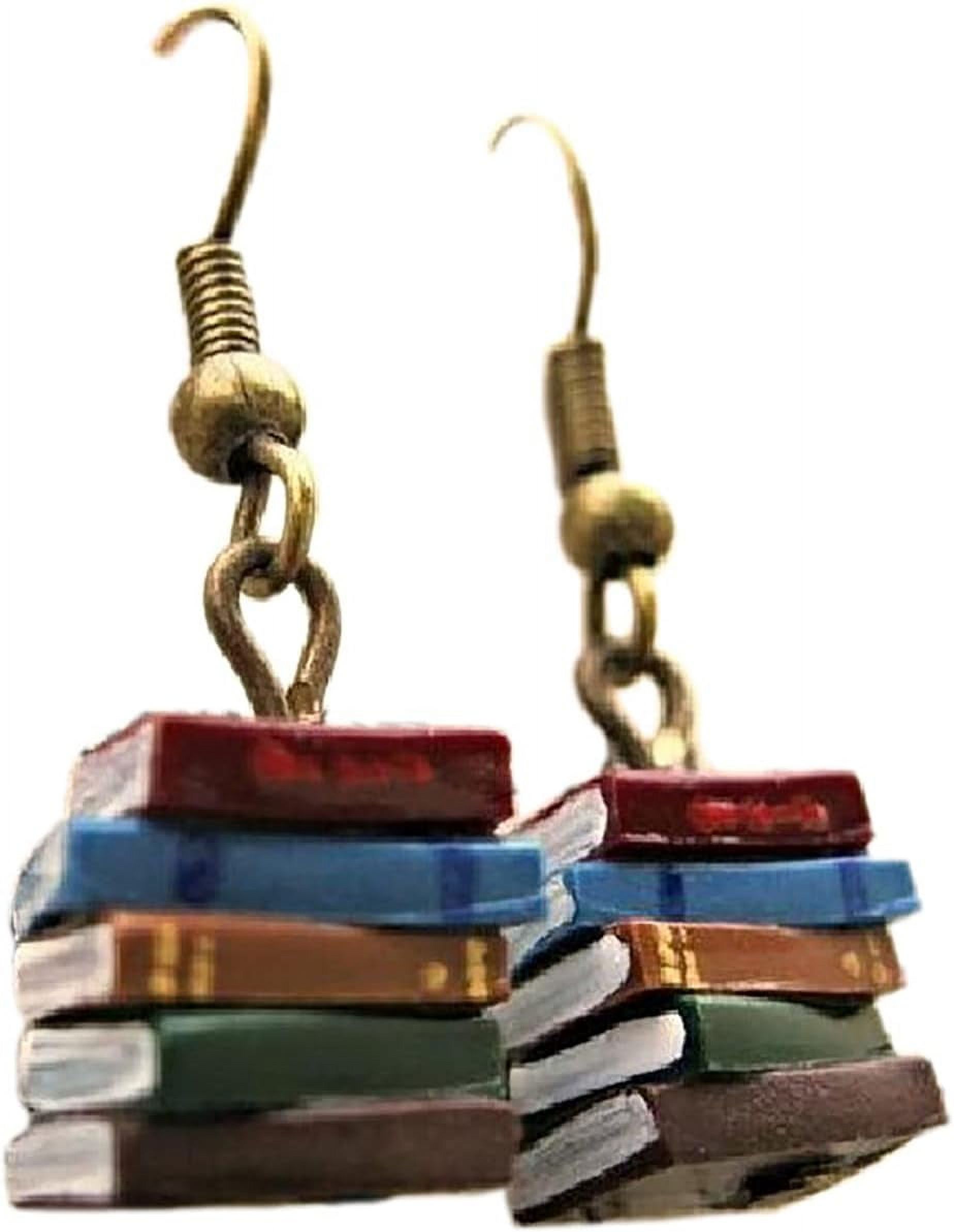 Classic Stack of Books Drop Dangle Earrings Librarian Teacher Easy Hook ...