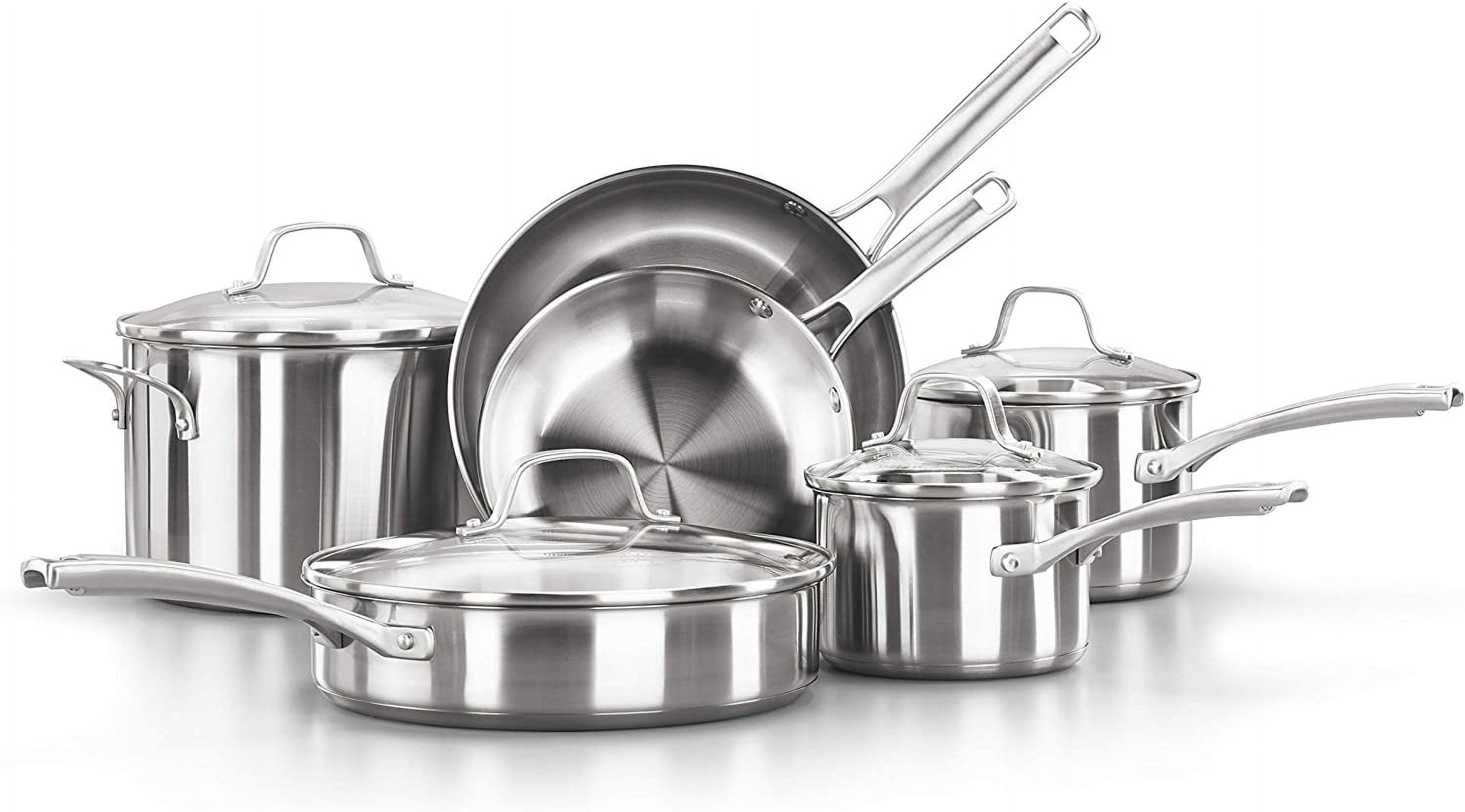 Classic Stainless Steel Cookware Set, 10-Piece, Impact-Bonded Aluminum ...