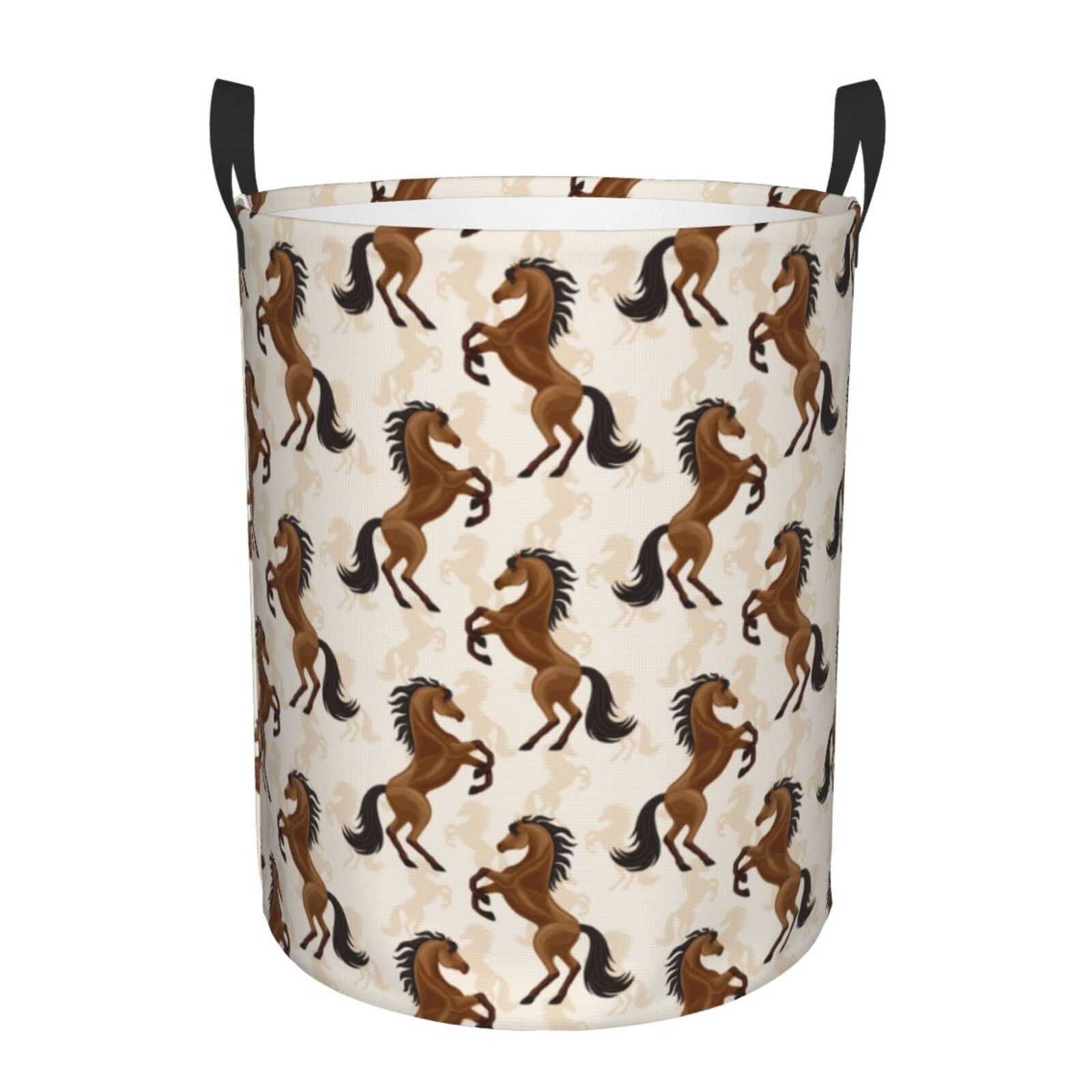 Classic Standing Horse Round Laundry Basket, Laundry Hamper with Handle ...