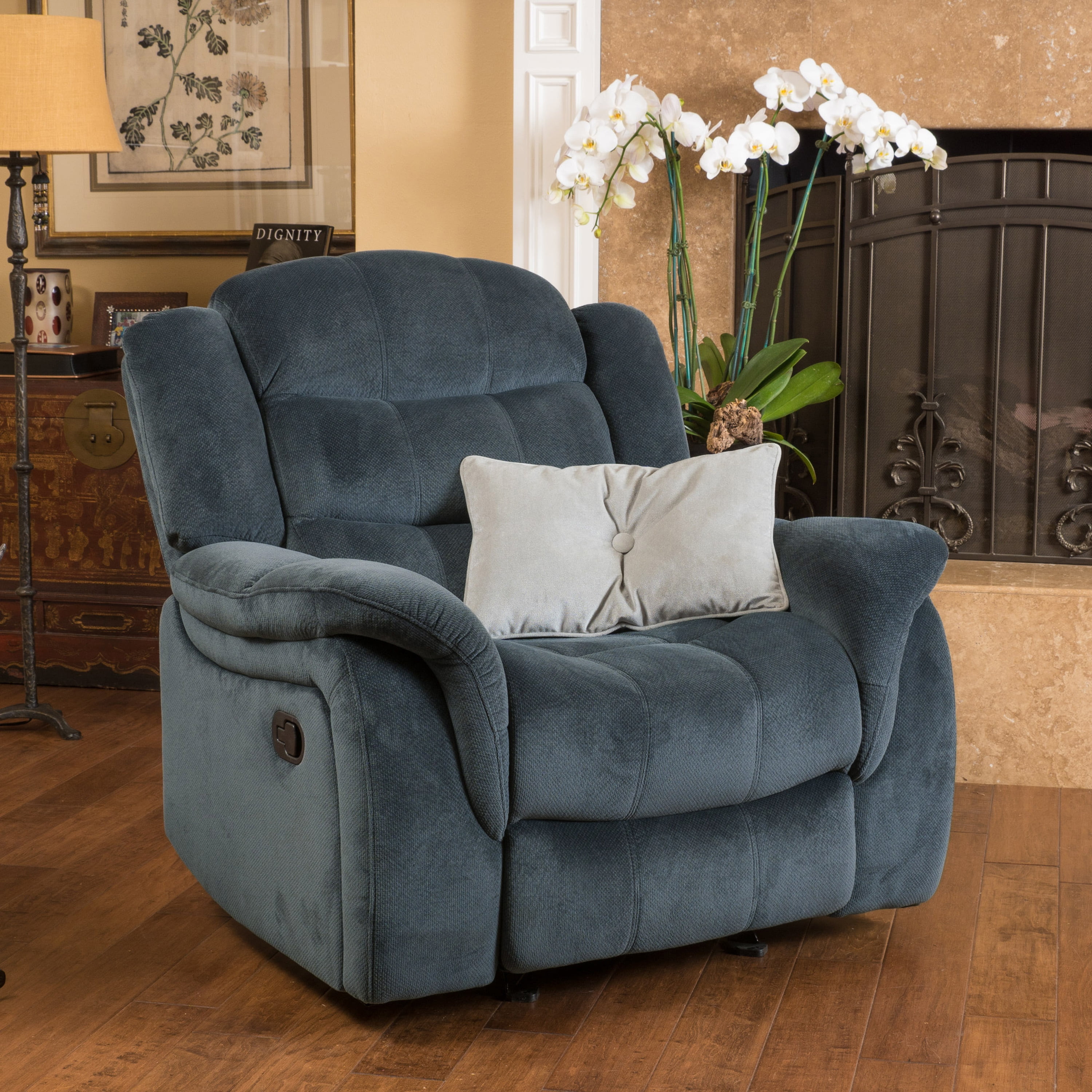 Classic Steel Gray Plush Fabric Glider Recliner - Comfortable Rocking ...