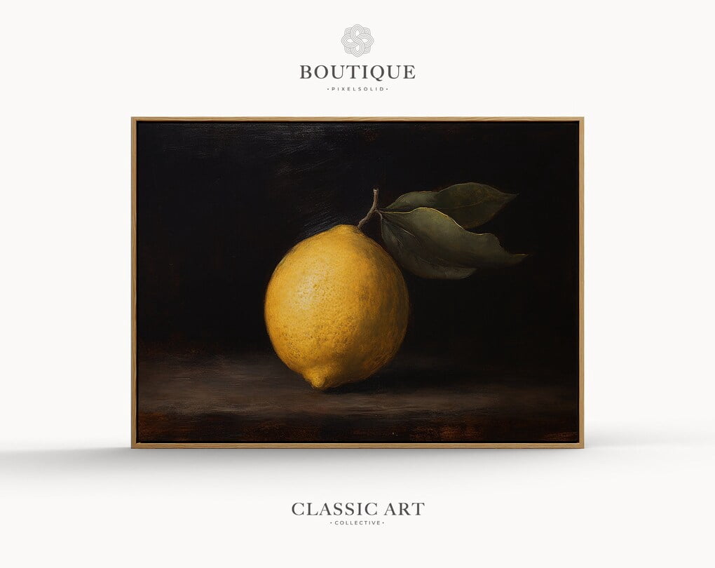 Classic Still Life Oil Painting Of Lemon, Decor For Rustic Farmhouse ...