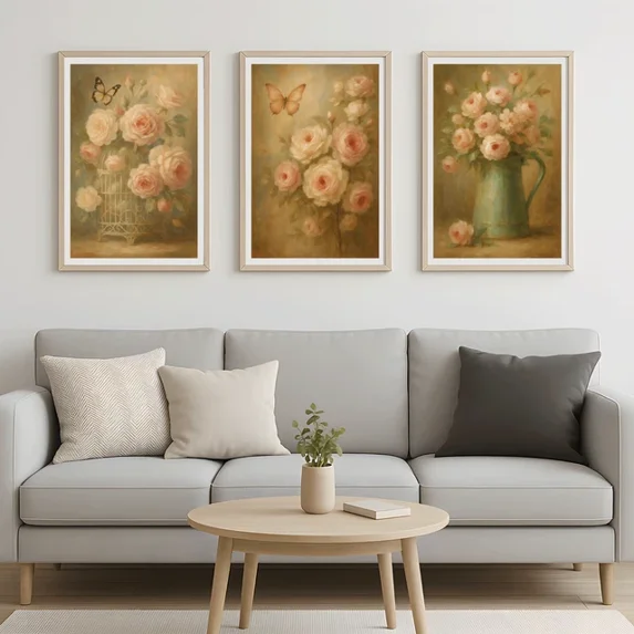 Classic Still Life Rose Prints Set of 3 | Cozy Botanical Wall Art for ...