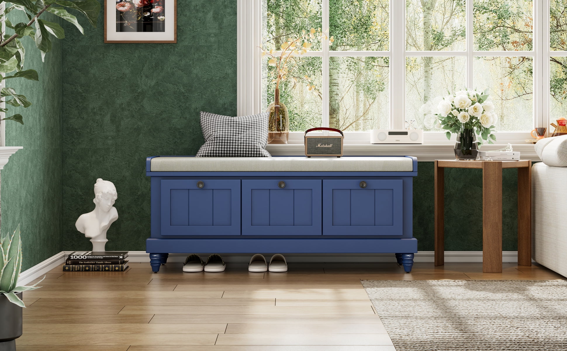 Classic Storage Bench with 3 Drawers & Hidden Compartment, Cushioned ...