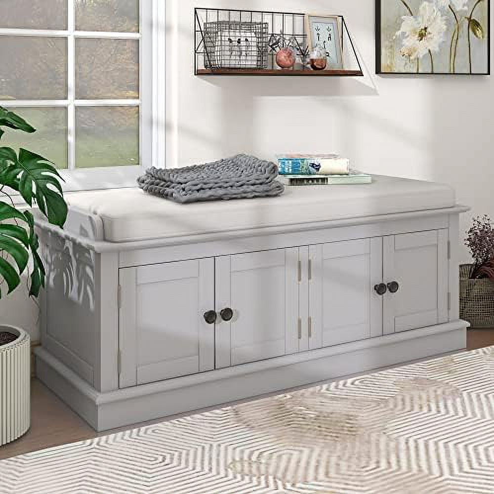Classic Storage Bench with Removable Cushion and Storage Cubbies, 4 ...
