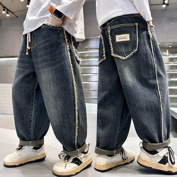 Classic Straight Leg Denim Jeans for Boys Comfortable Loose Fit Casual ...