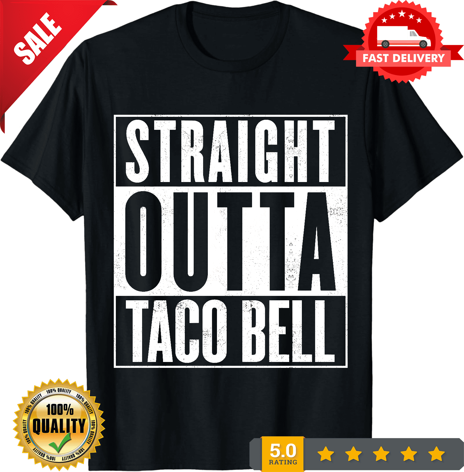 Classic Straight Outta Taco Bell, Fast Food Restaurants Black T Shirt ...