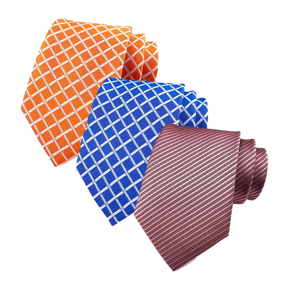 Classic Stripe & Check Jacquard Ties for Men - Value Pack of 3, Woven ...