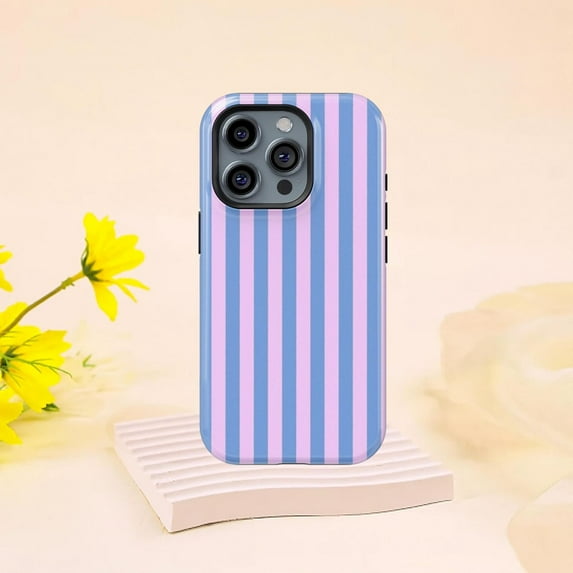 Classic Striped Light Blue Pink Pastel Preppy Line Phone Case with ...