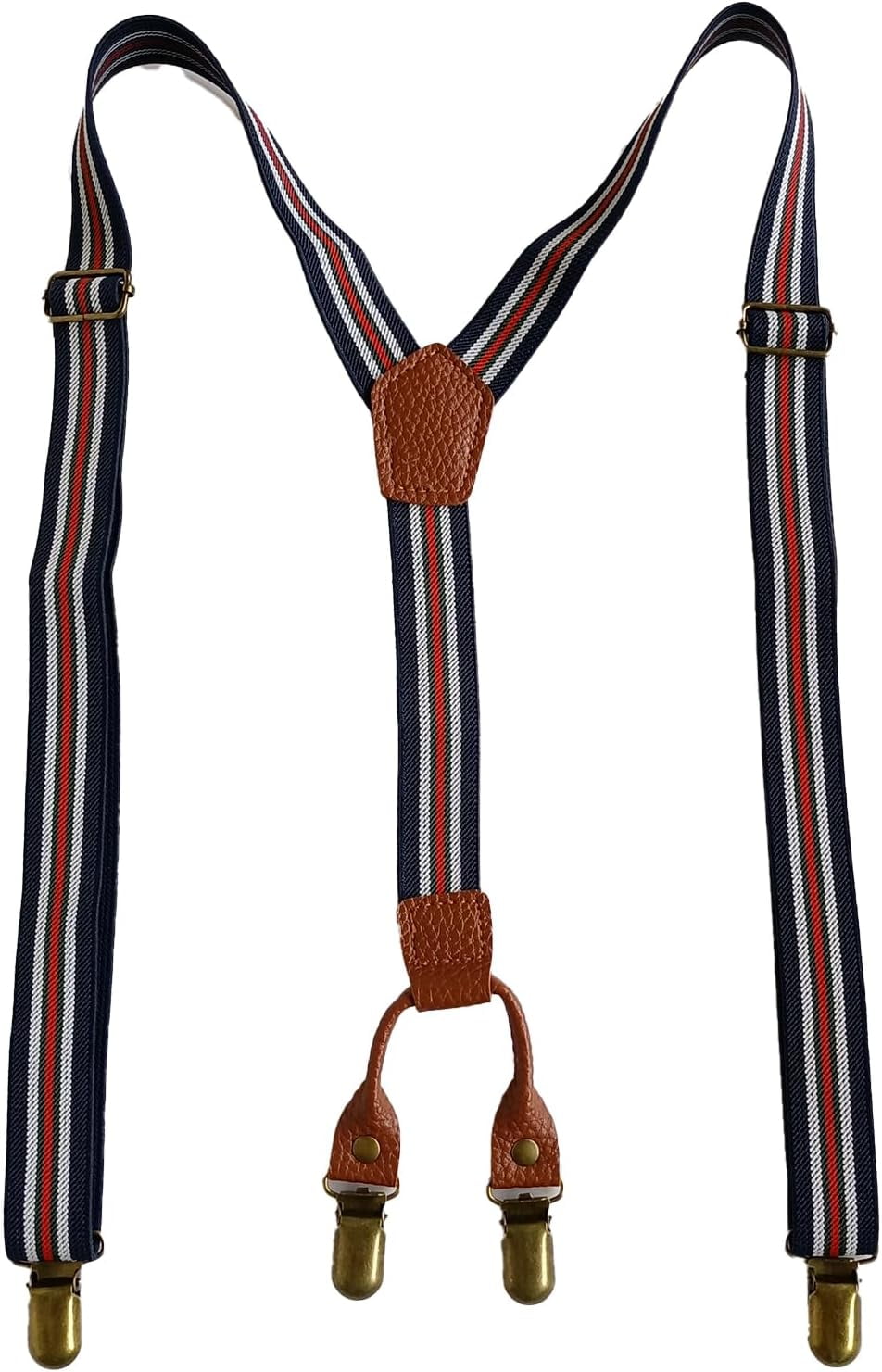 Classic Striped Suspenders with Leather Trim, Mult-color, Y-Back Design ...