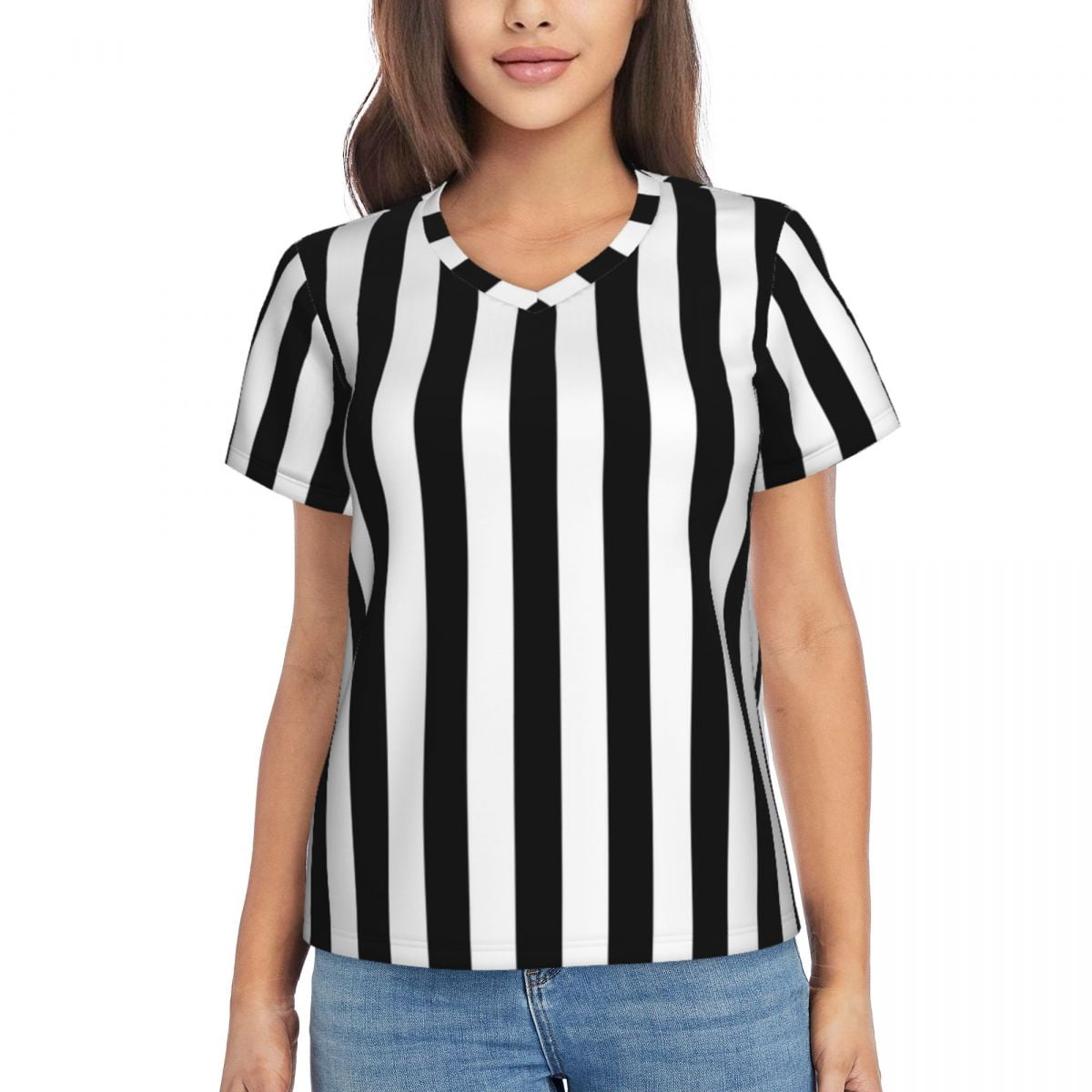 Classic Striped T Shirt Female Blue And White Lines Cool V Neck T ...