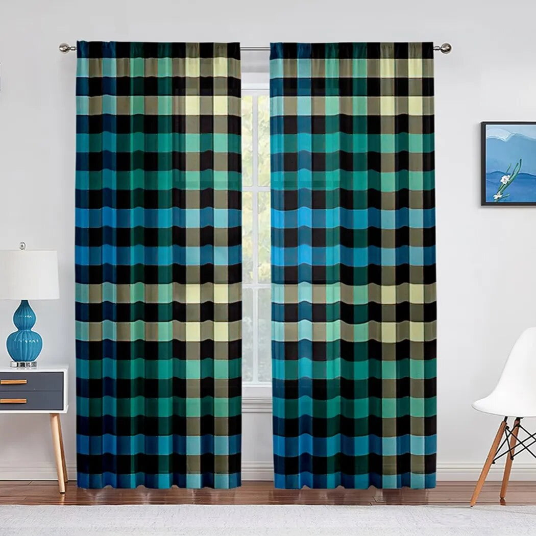 Classic Style Buffalo Check Curtain Gradient Textures Polyester Pongee ...