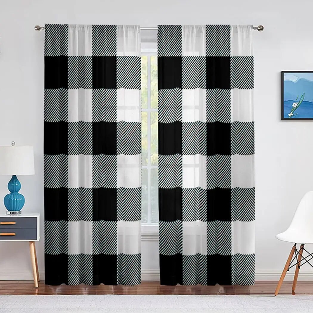 Classic Style Buffalo Check Curtain Gradient Textures Polyester Pongee ...
