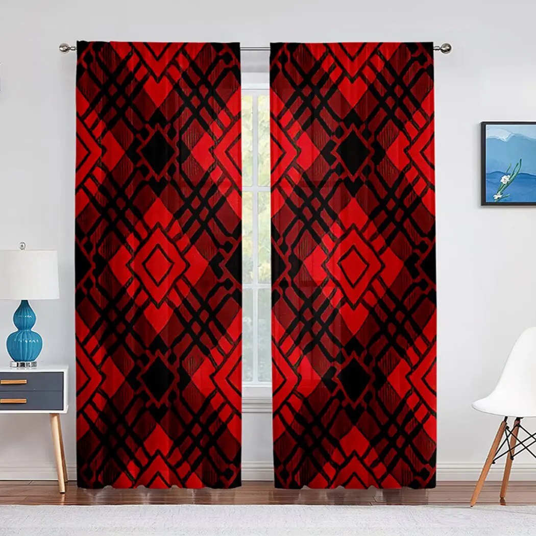 Classic Style Buffalo Check Curtain Gradient Textures Polyester Pongee ...