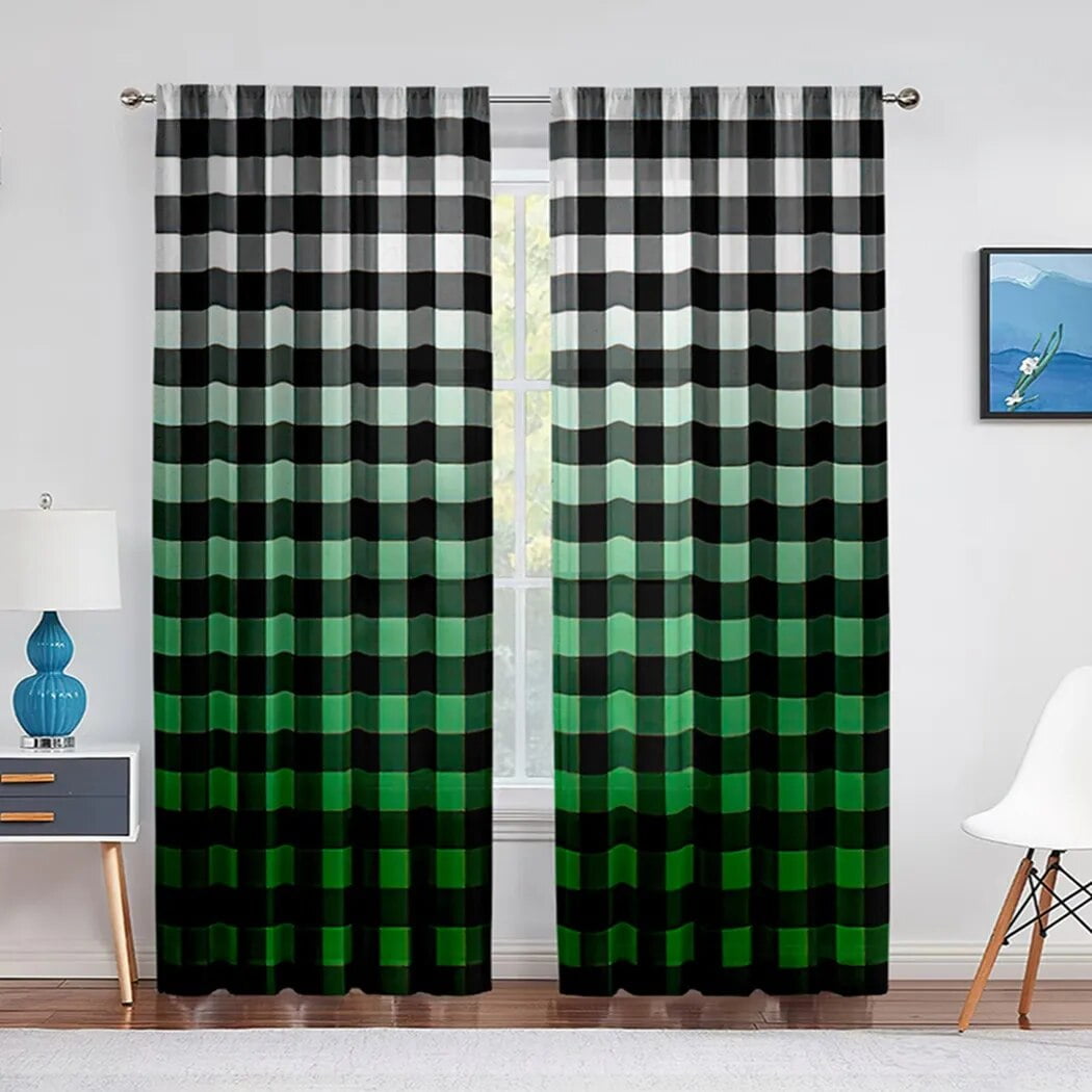 Classic Style Buffalo Check Curtain Gradient Textures Polyester Pongee ...