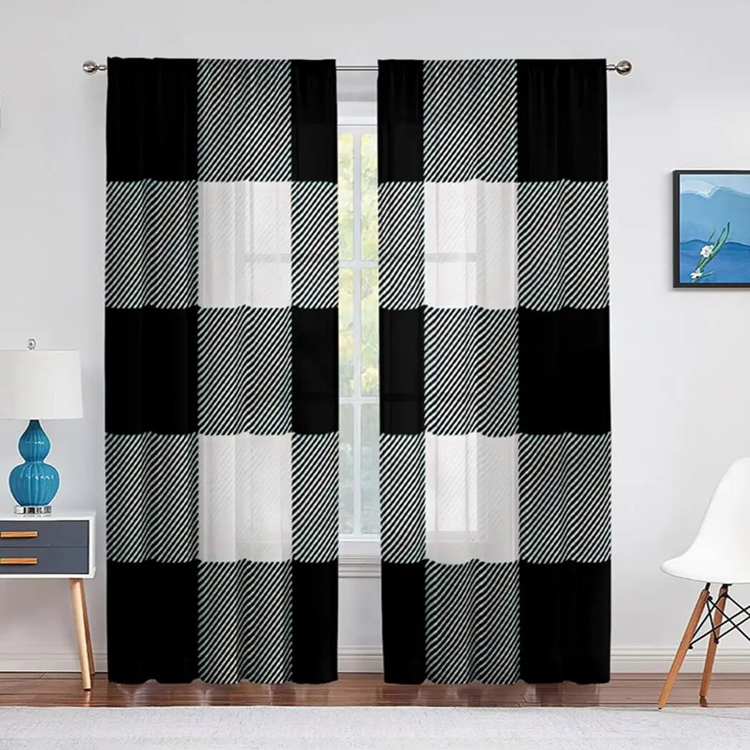 Classic Style Buffalo Check Curtain Gradient Textures Polyester Pongee ...