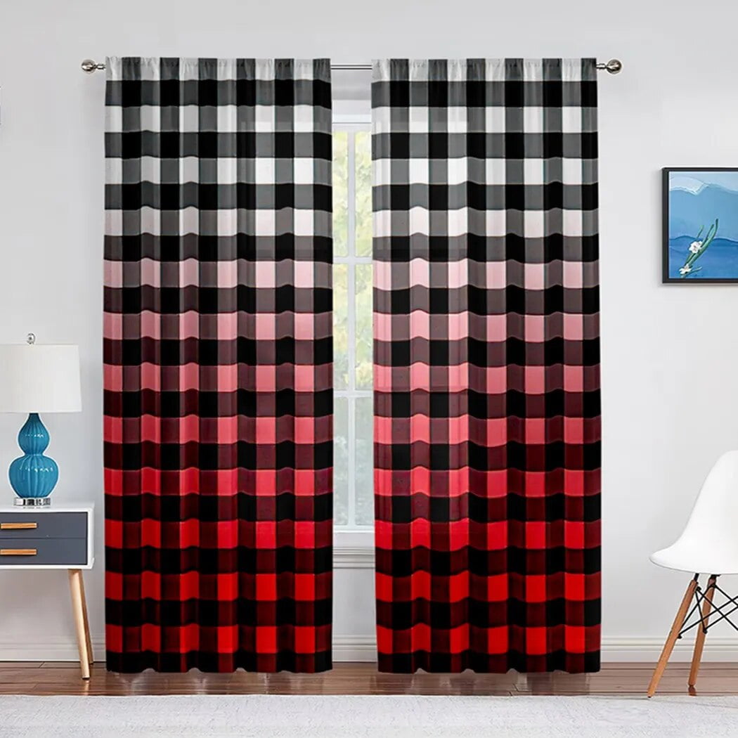 Classic Style Buffalo Check Curtain Gradient Textures Polyester Pongee ...
