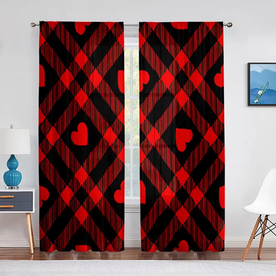 Classic Style Buffalo Check Curtain Gradient Textures Polyester Pongee ...