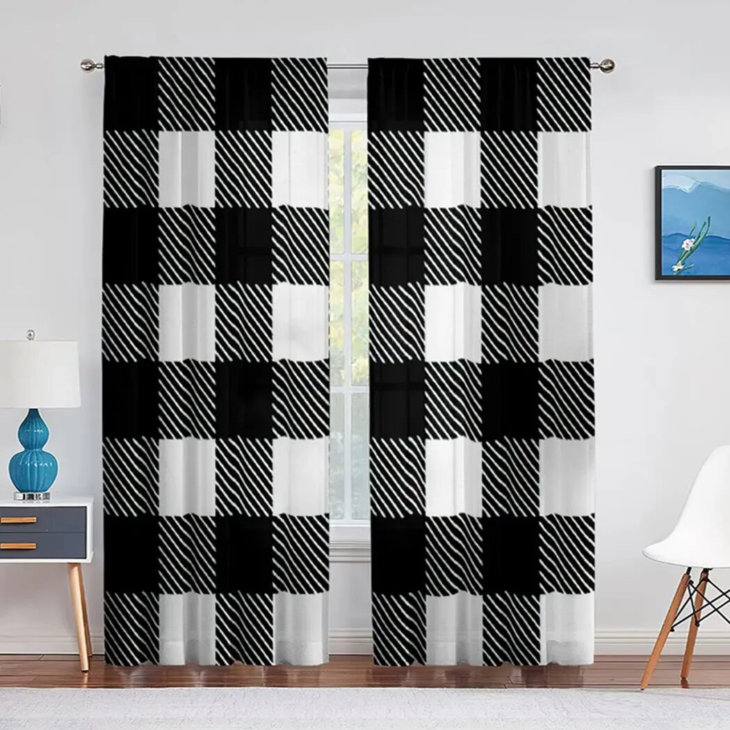 Classic Style Buffalo Check Curtain Gradient Textures Polyester Pongee ...