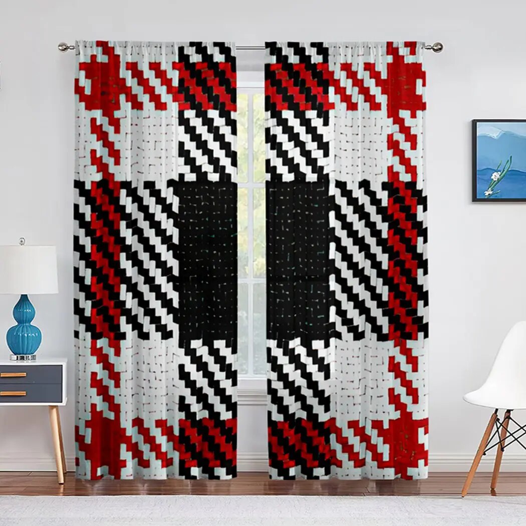 Classic Style Buffalo Check Curtain Gradient Textures Polyester Pongee ...