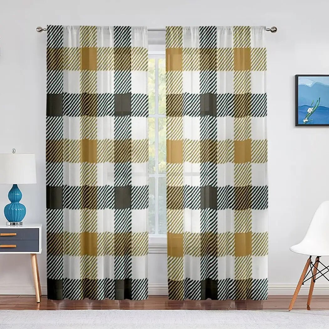 Classic Style Buffalo Check Curtain Gradient Textures Polyester Pongee ...