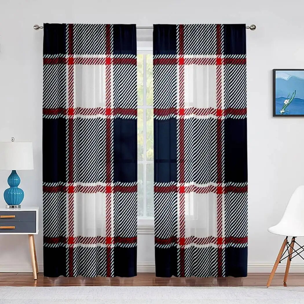 Classic Style Buffalo Check Curtain Gradient Textures Polyester Pongee ...