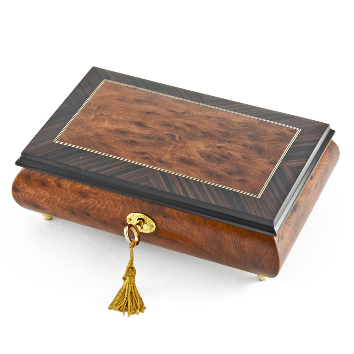 Classic Style Burl-Elm with Rosewood Border Musical Jewelry Box - Under ...