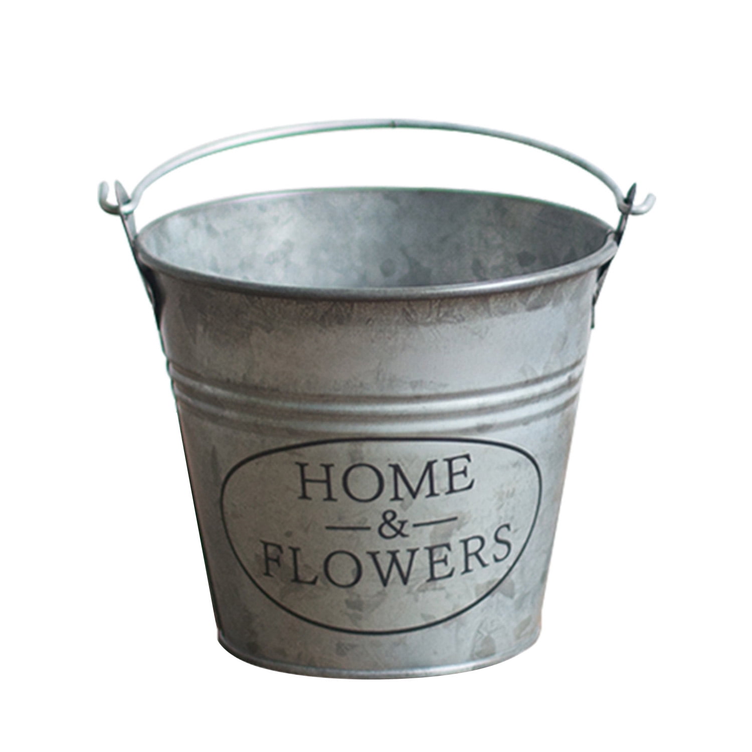 Classic Style Metal Bucket with Handle Rustic Home and Flowers Design ...