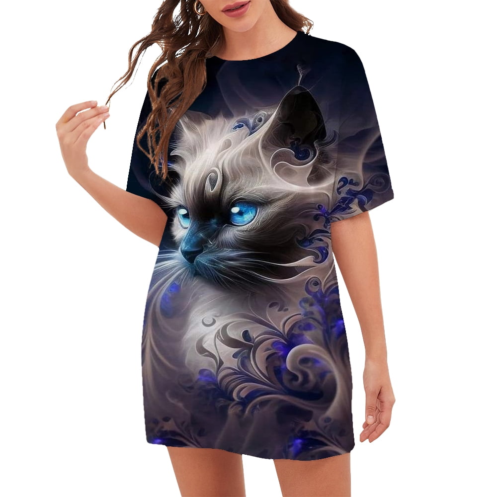 Classic Style Running Cat Dresses Fashion Funny Women Cat Pattern 3D ...