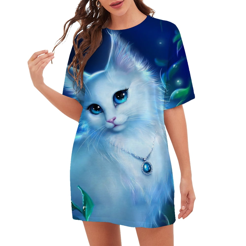 Classic Style Running Cat Dresses Fashion Funny Women Cat Pattern 3D ...