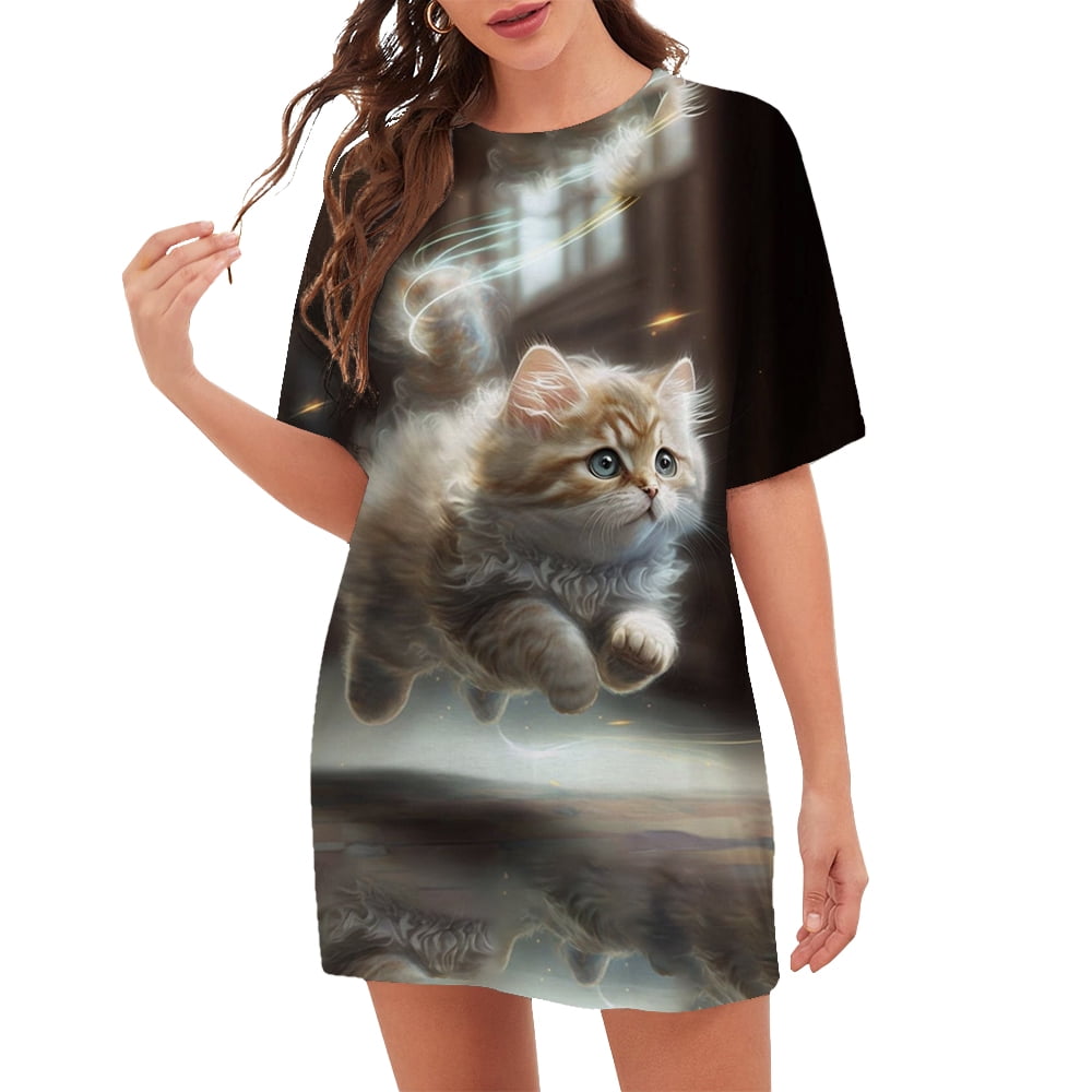 Classic Style Running Cat Dresses Fashion Funny Women Cat Pattern 3D ...