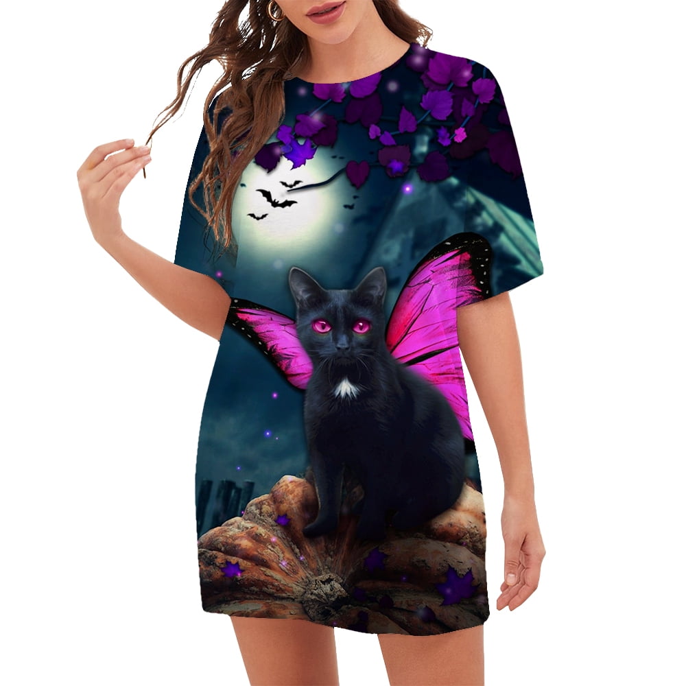 Classic Style Running Cat Dresses Fashion Funny Women Cat Pattern 3D ...