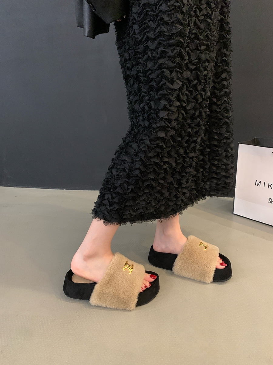 Classic Style Thick Bottom Furry Cotton Slippers Women's Shoes for ...