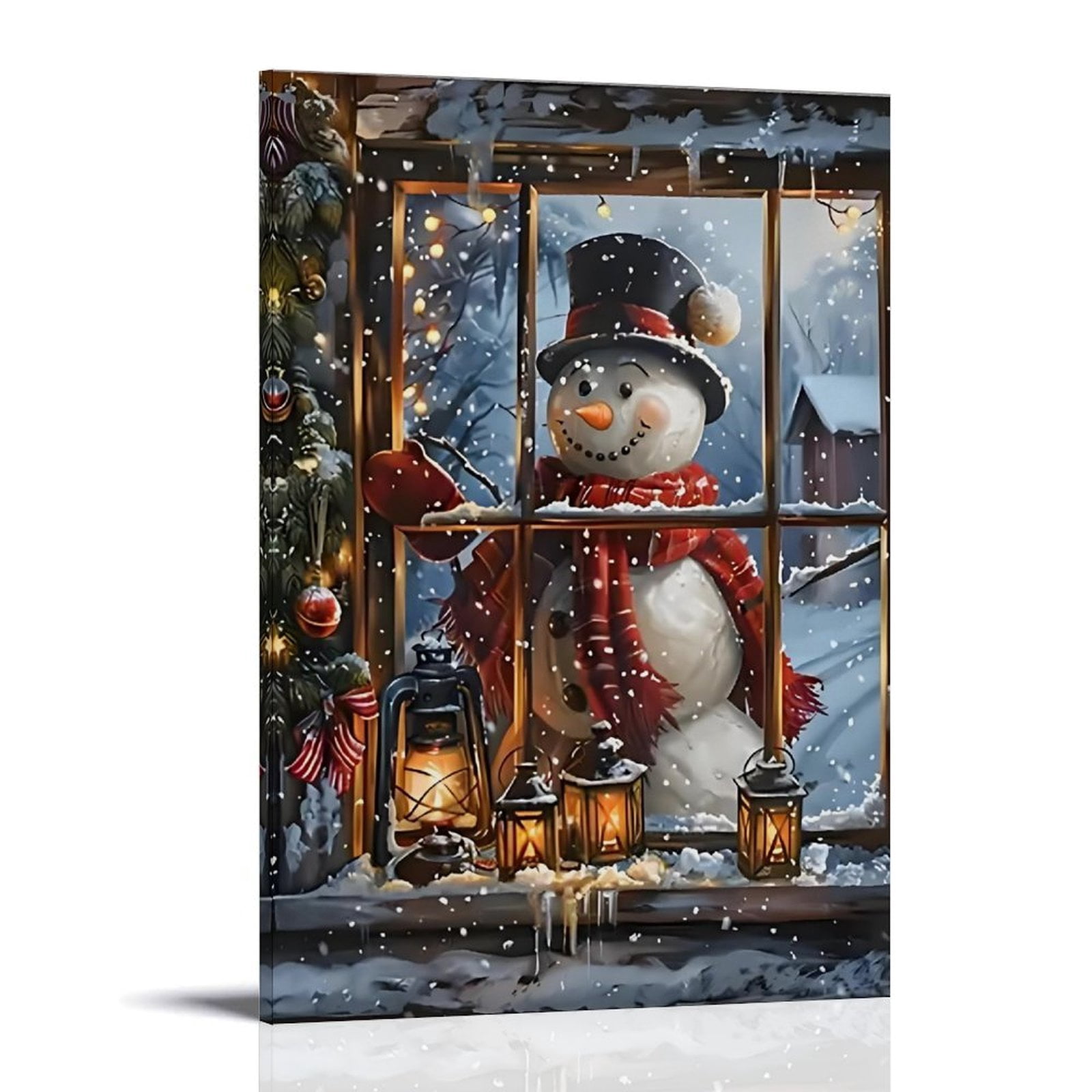 Classic Style Vertical Oblong Snowman Poster Canvas Wall Art Painting ...