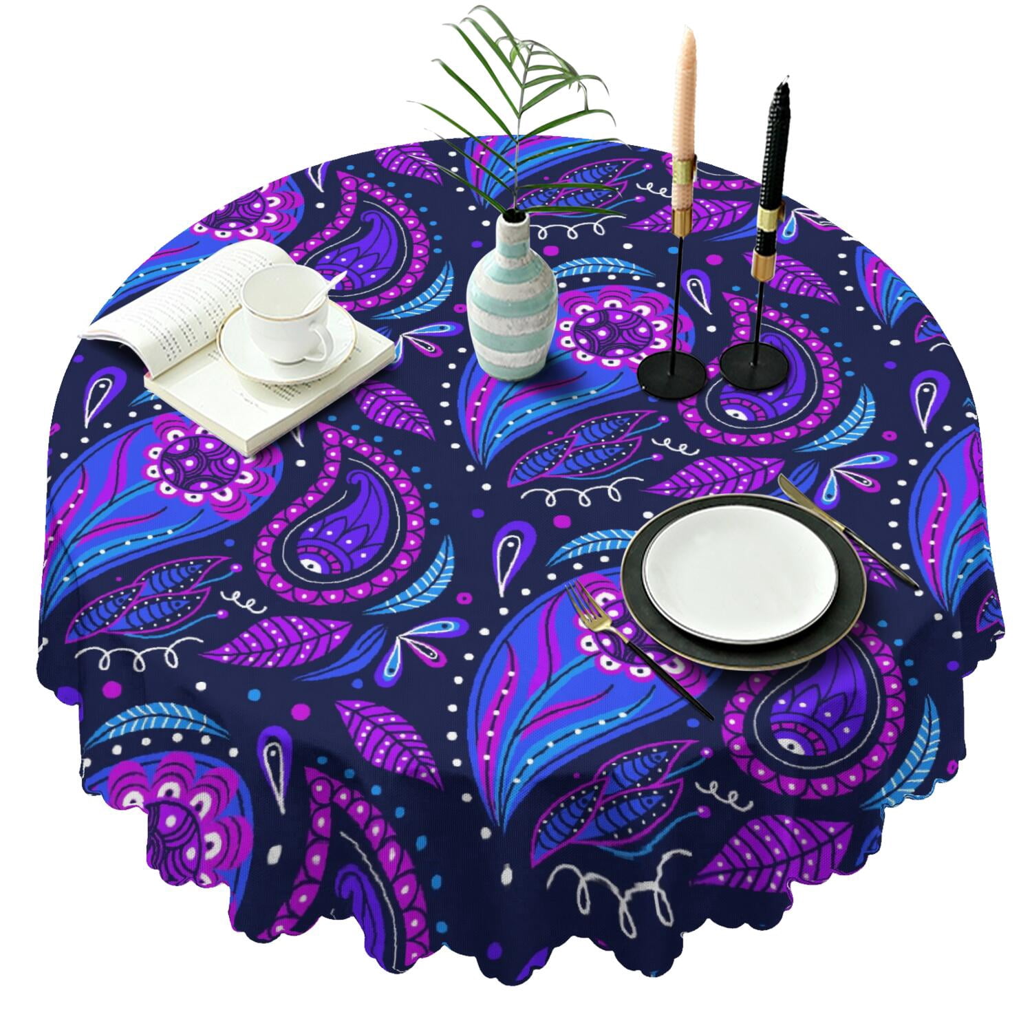 Classic Style Vintage Paisley Round Tablecloth 60 Inch Diameter Floral ...