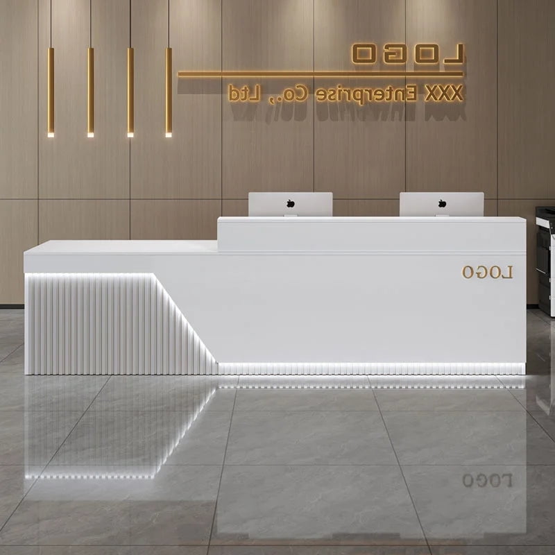 Classic Stylish Reception Desks White Illuminated Mdf Modern Reception ...