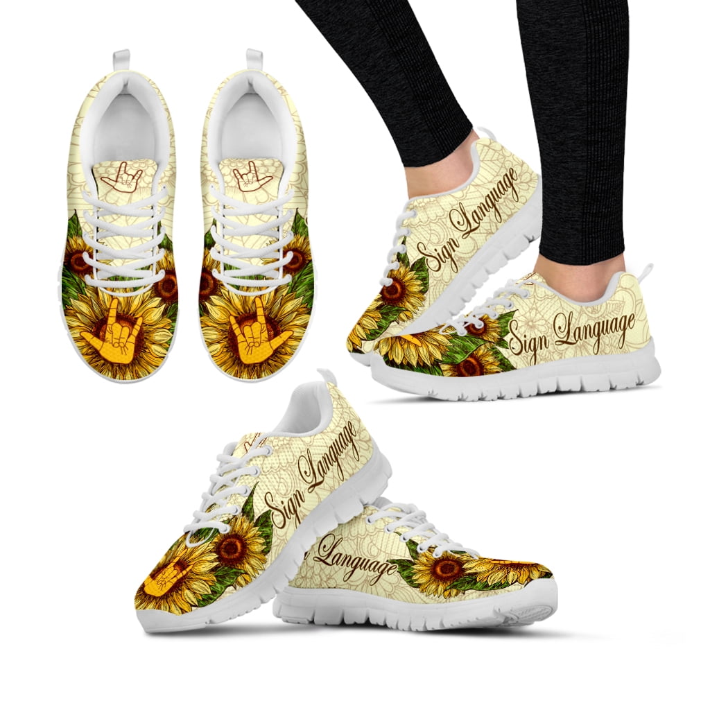Classic Sunflower Flower Design Sign Language Print Lightweight Lace-up ...