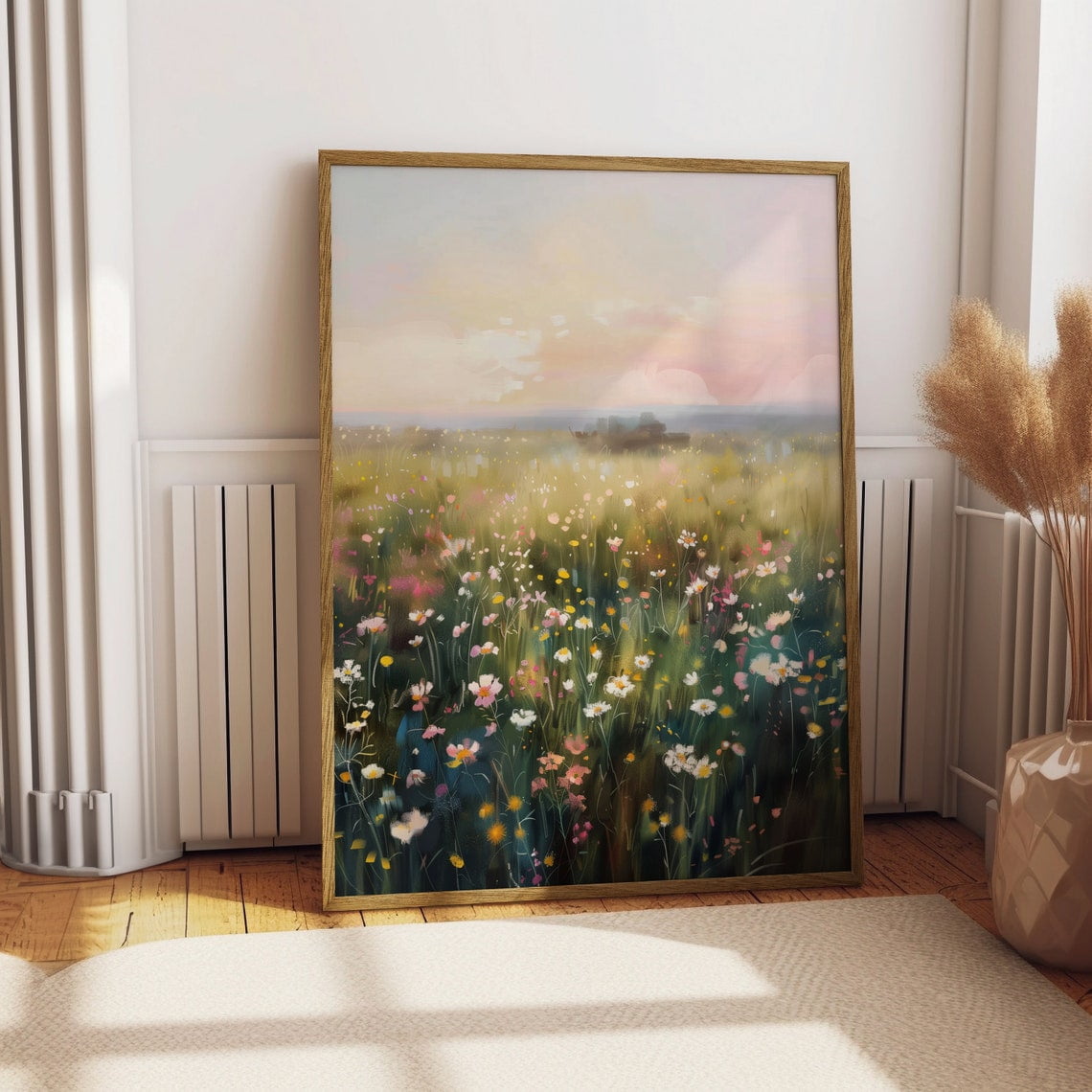 Classic Sunset Landscape Oil Painting, Wildflower Field Landscape Art ...