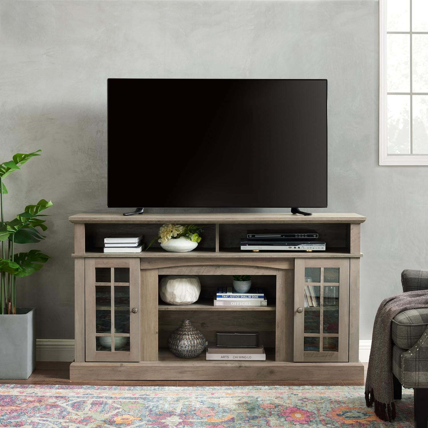 Classic TV Media Console with 3 Adjustable Shelves, Open and Closed ...
