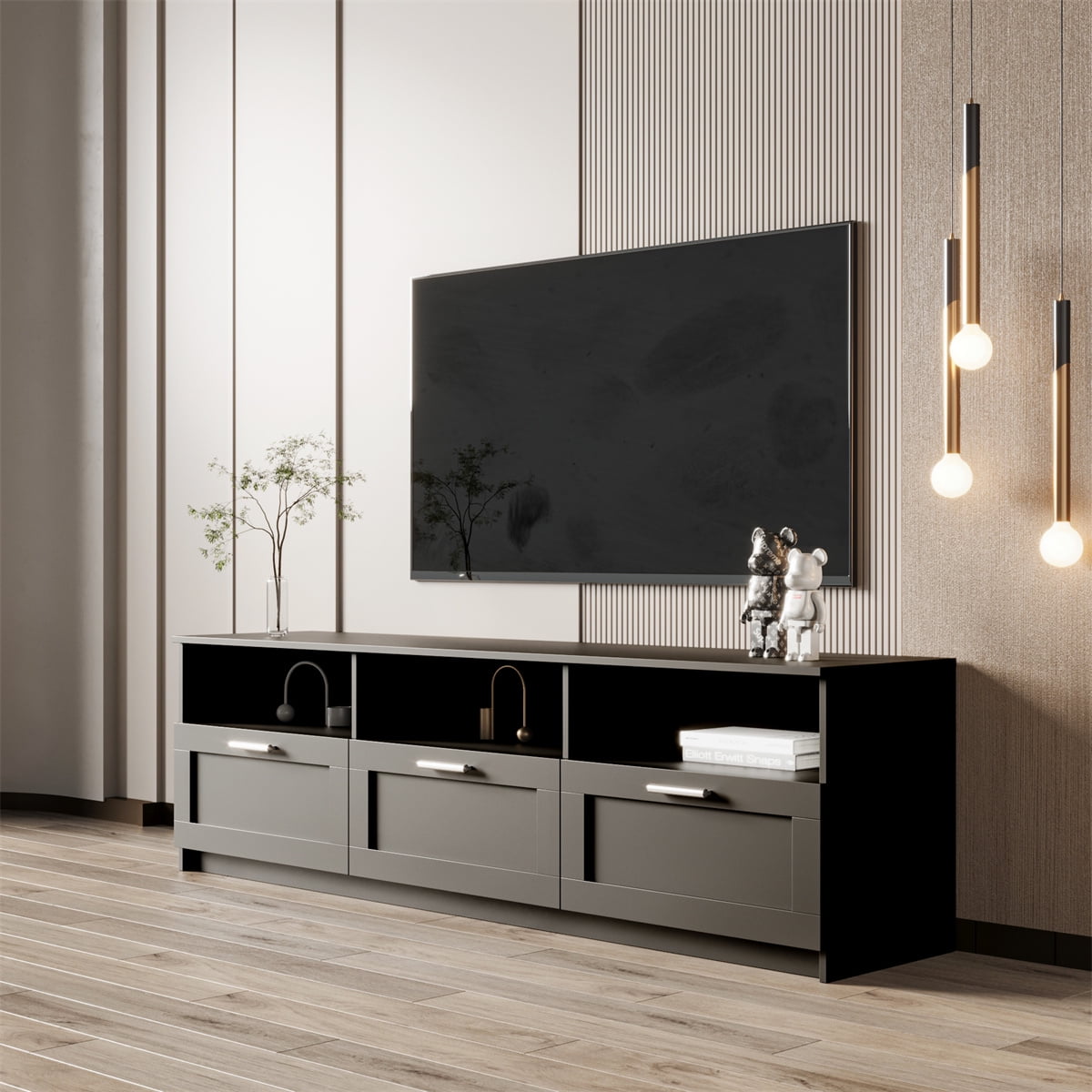 Classic TV Stand, Minimalist TV Cabinet with 3 Storage Compartments and ...