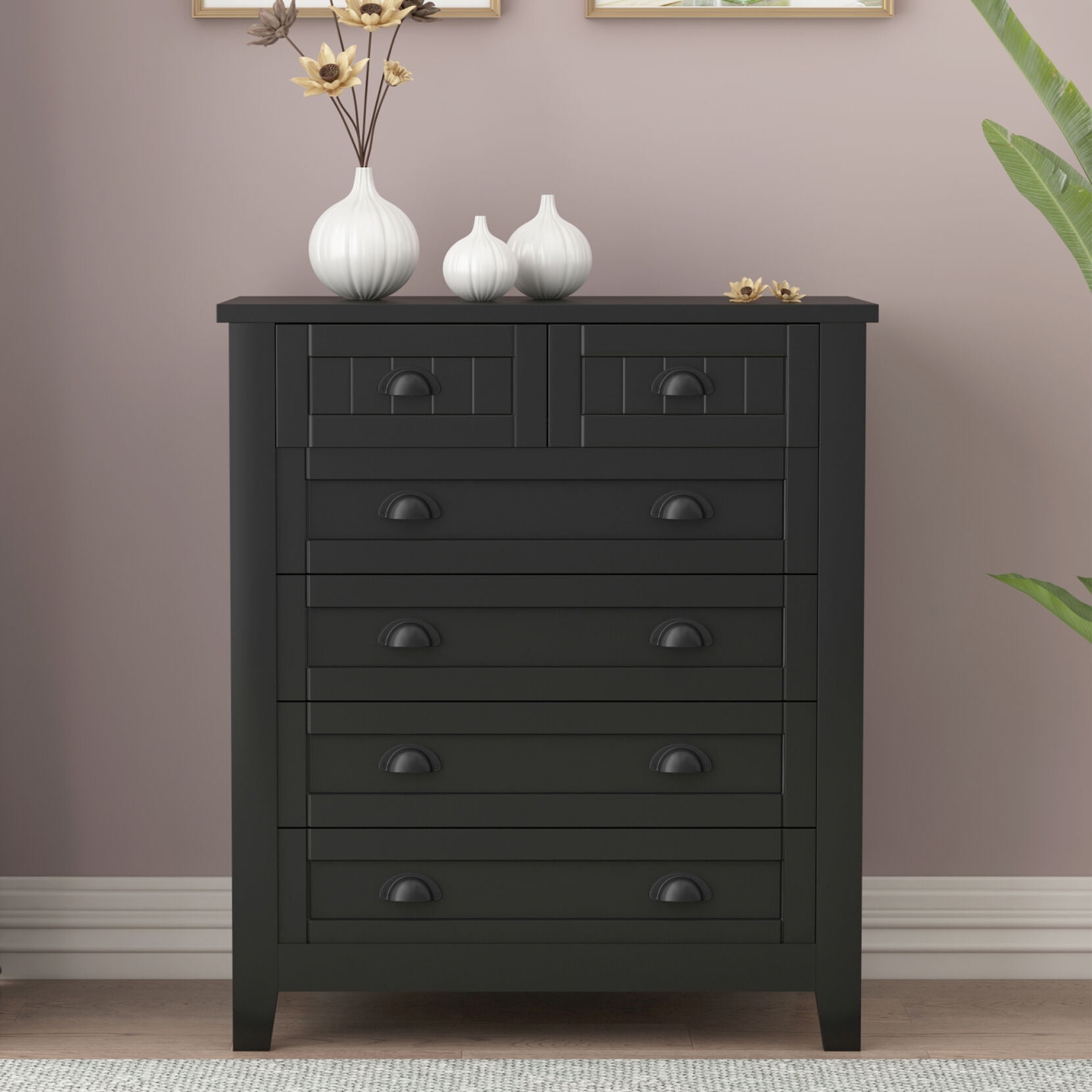 Classic Tall Drawer Cabinet, Bar Counter, Buffet Sideboard with Black ...
