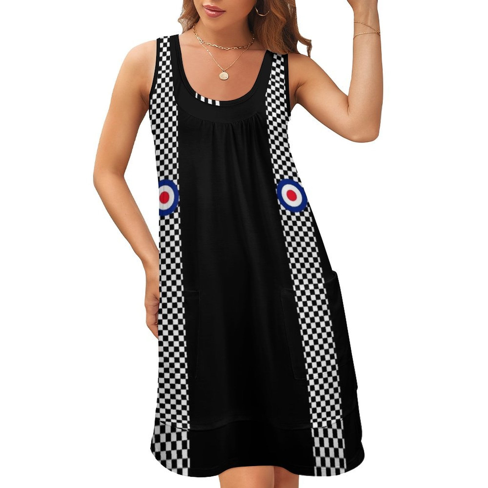 Classic Target Roundel Racing Checkers Sleeveless U-Neck Fake Two Piece ...