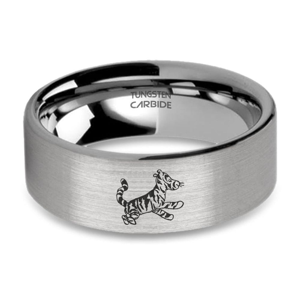 Classic Tigger Engraved Brushed Silver Tungsten Carbide Ring, 8mm, Size ...