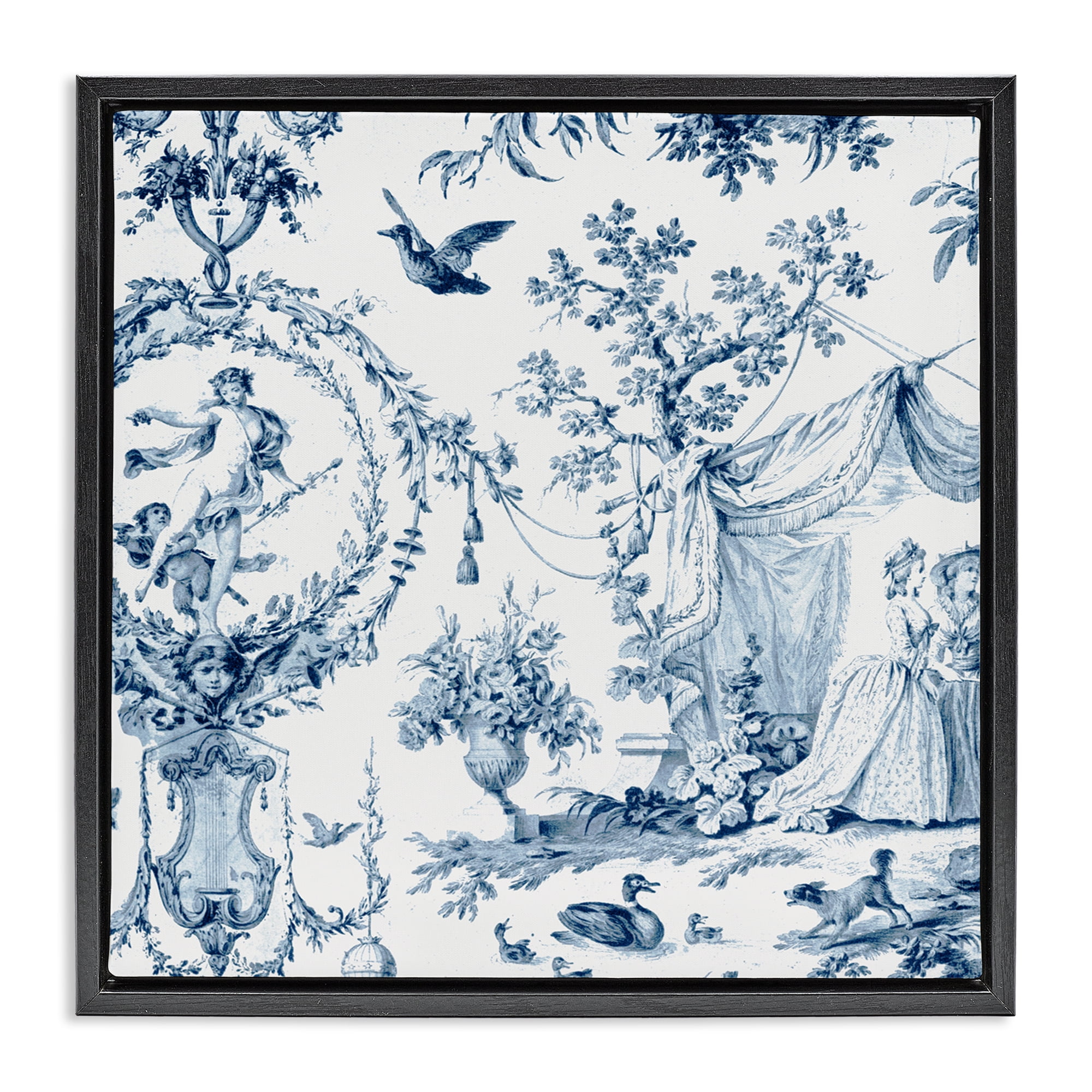 Classic Toile Scene Black Framed Floater Canvas Wall Art, design by ...