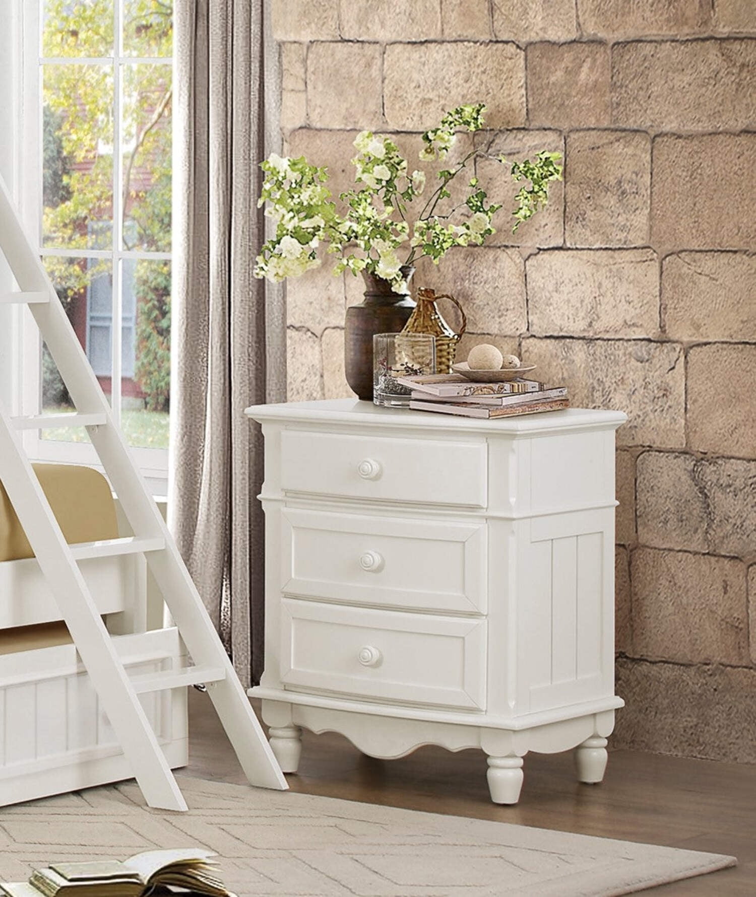 Classic Traditional White Finish 3 Drawers Nightstand 1Pc Decorative ...