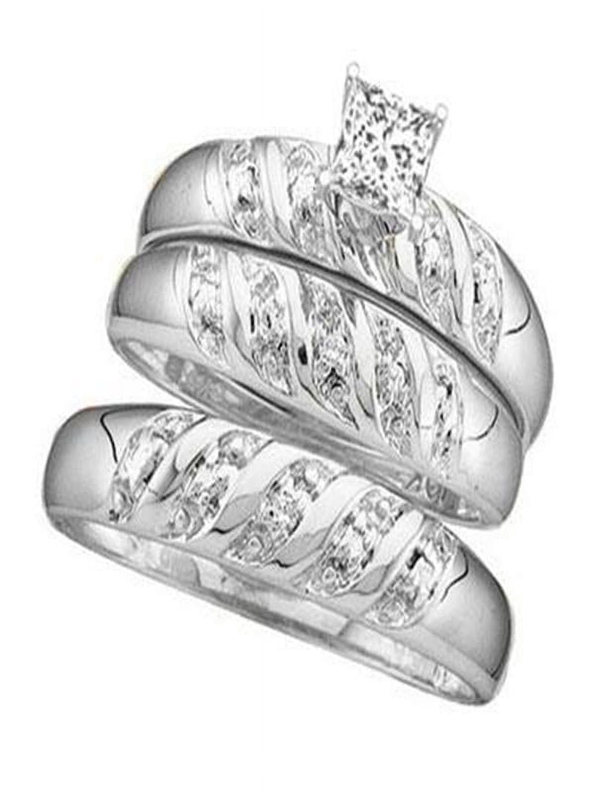 Classic Trio Happy Couples Rings 1 Carat Princess Cut Diamond on Gold ...