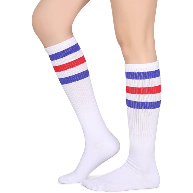 Classic Triple Stripes Over the Calf Cotton Retro Tube Socks for Men ...