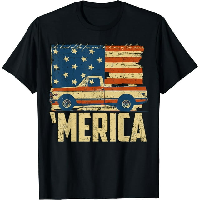 Classic Truck Shirt 'Merica American flag with pickup truck T-Shirt ...