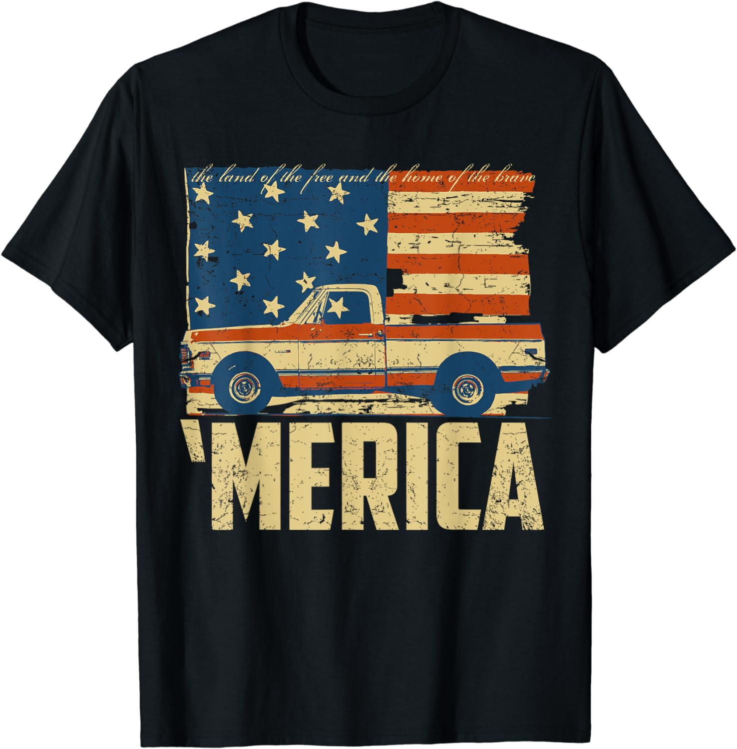Classic Truck Shirt 'Merica American flag with pickup truck T-Shirt ...